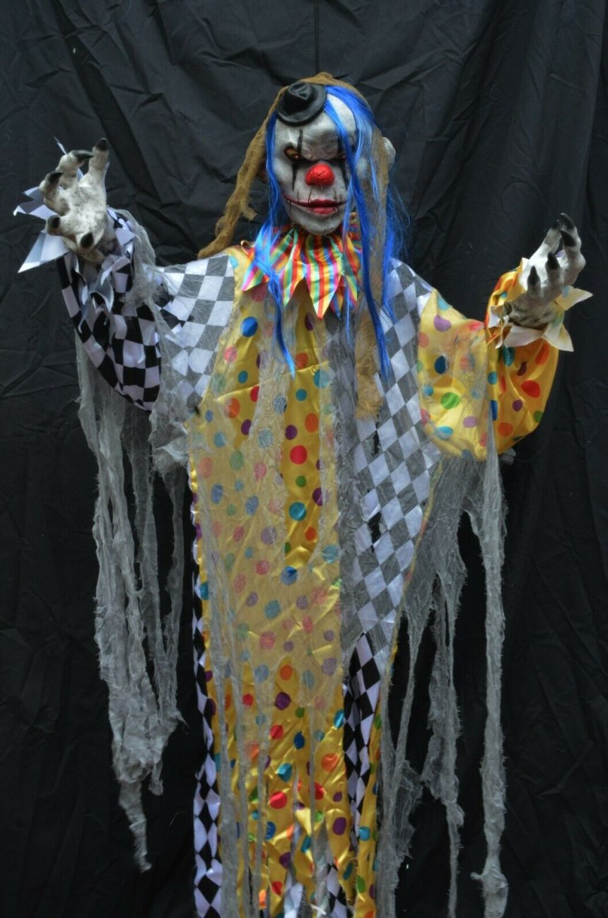 Life Size Halloween Props Realistic Hanging Blue Clown Light up Eyes ...